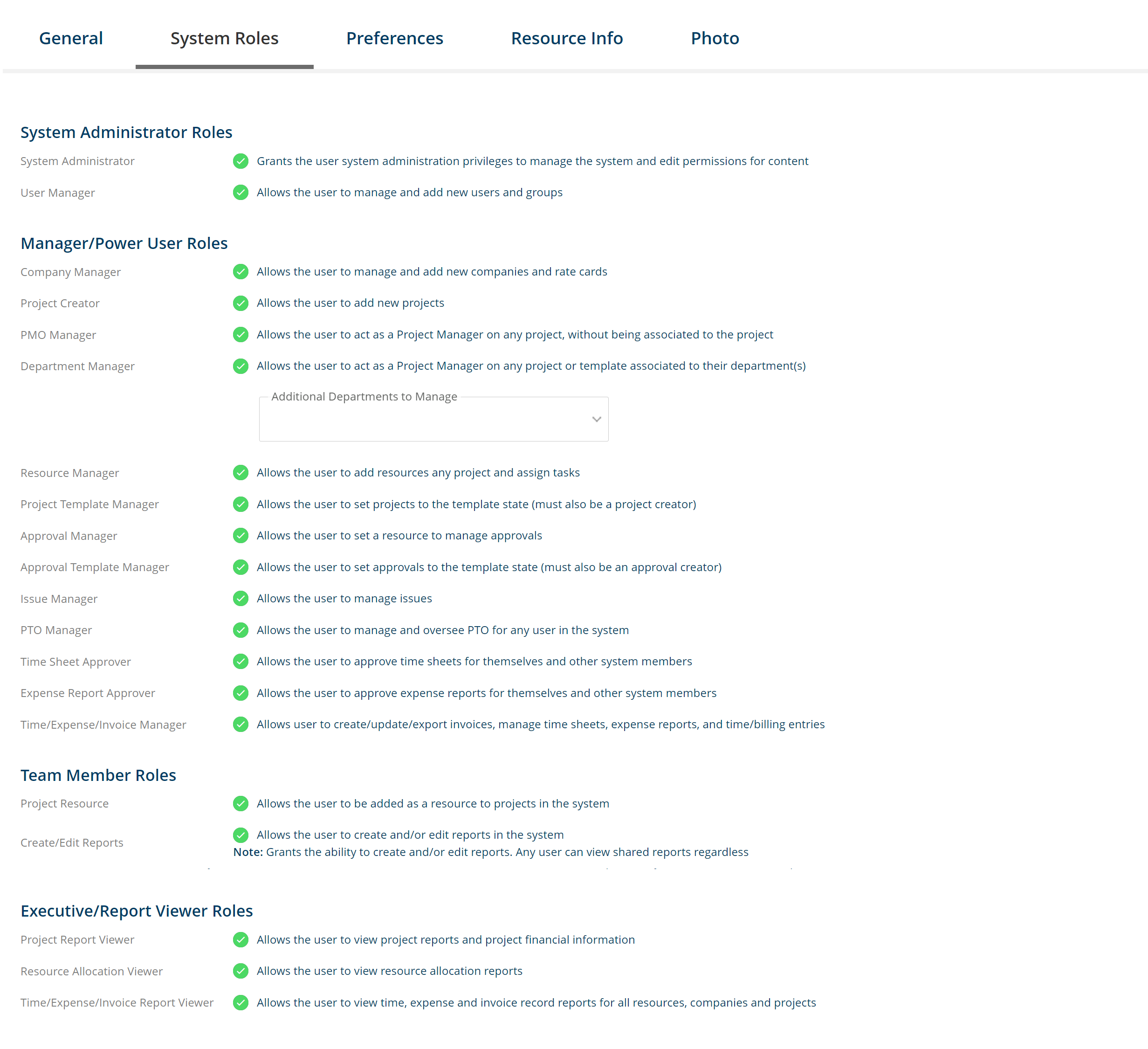 User System Roles – Project Insight Help Center