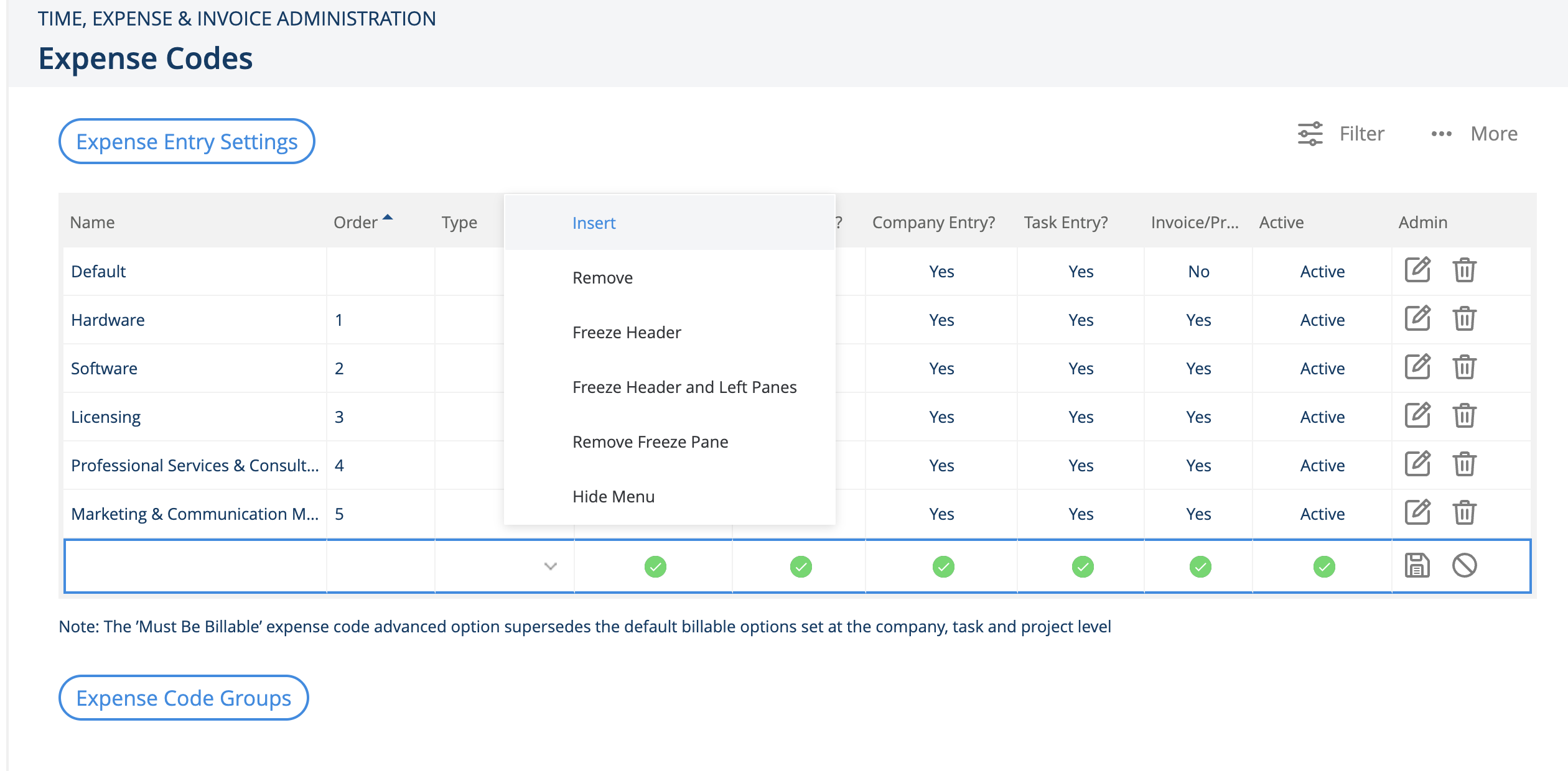 Expense Codes – Project Insight Help Center
